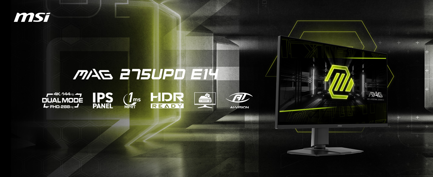 MSI MAG 275UPD E14 27-inch 3840 x 2160 (UHD) Gaming Monitor, Dual Mode(4k@144Hz,FHD@288Hz ...